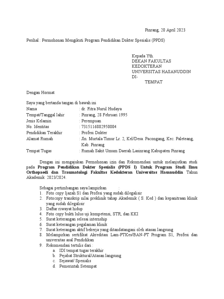 Permohonan PPDS Ortopedi Unhas | PDF