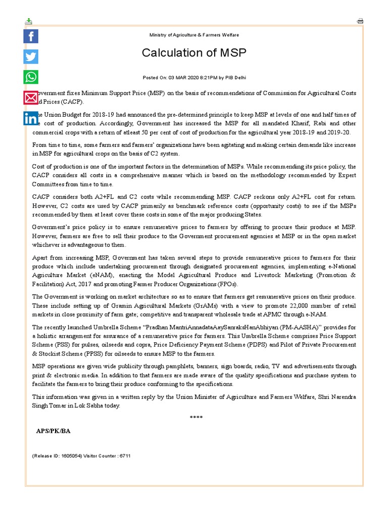 MSP Calculation PIB | PDF | Economies | Agriculture
