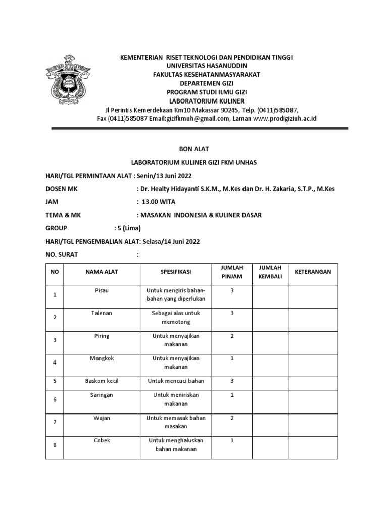 CONTOH BON ALAT Kelompok V | PDF