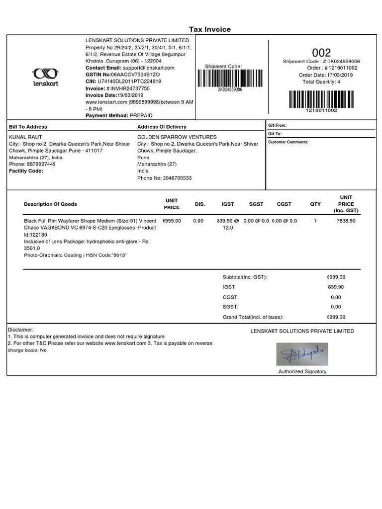 Spectacle Bill PDF | PDF