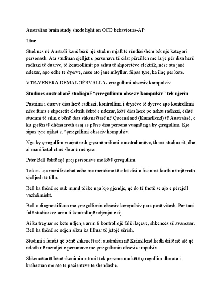 12 05 Venera Australian Brain Study Sheds Light On OCD Behaviours | PDF