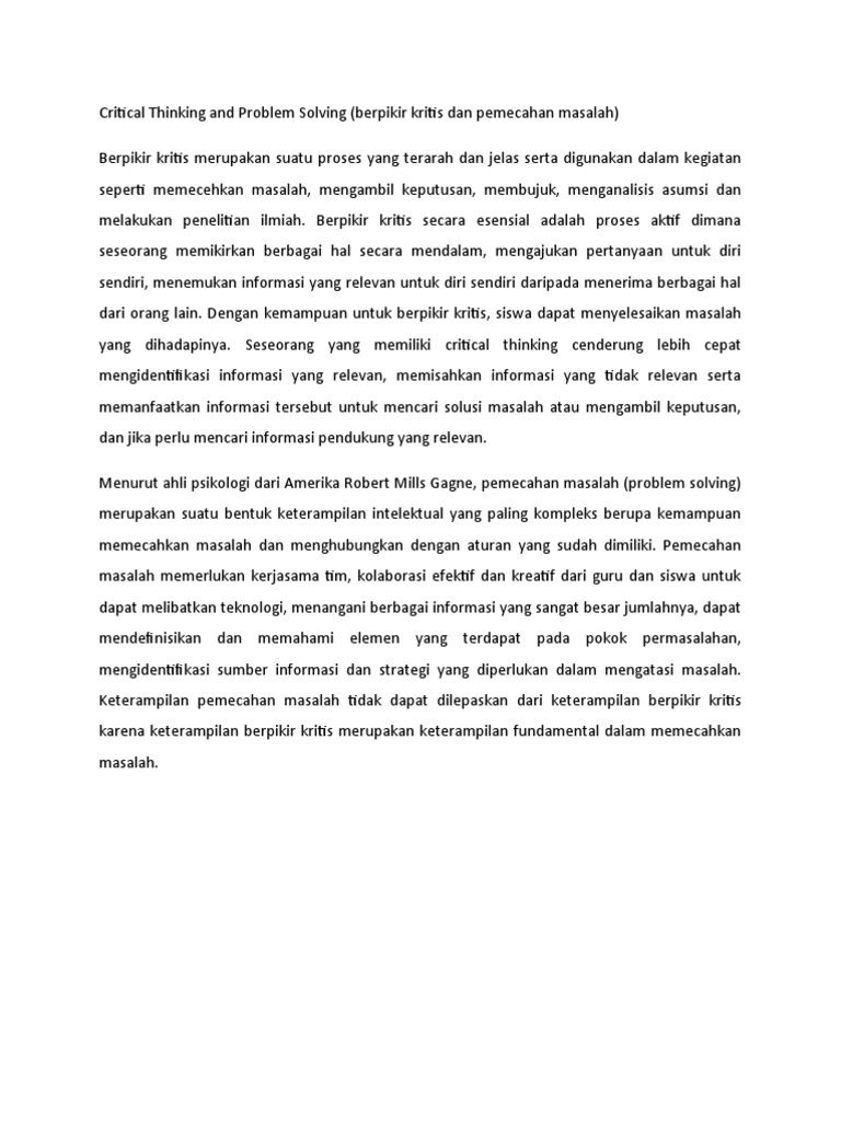 Critical Thinking and Problem Solving | PDF