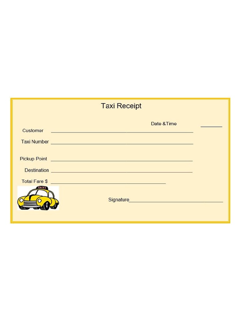 Printable Taxi Receipt Template 1 | PDF