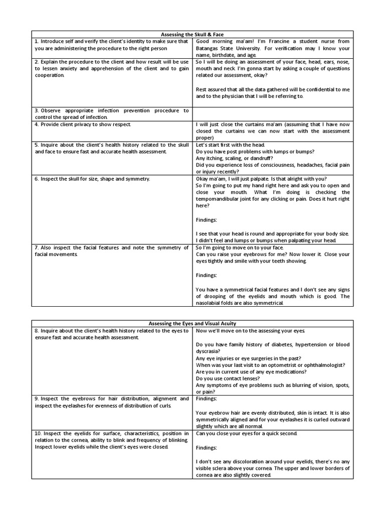 Assessing Head To Neck Script Download Free Pdf Human Nose Eye