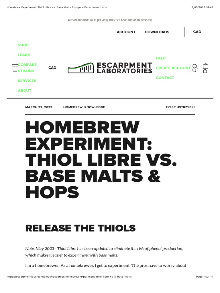 Homebrew Experiment: Thiol Libre vs. Base Malts & Hops – Escarpment ...