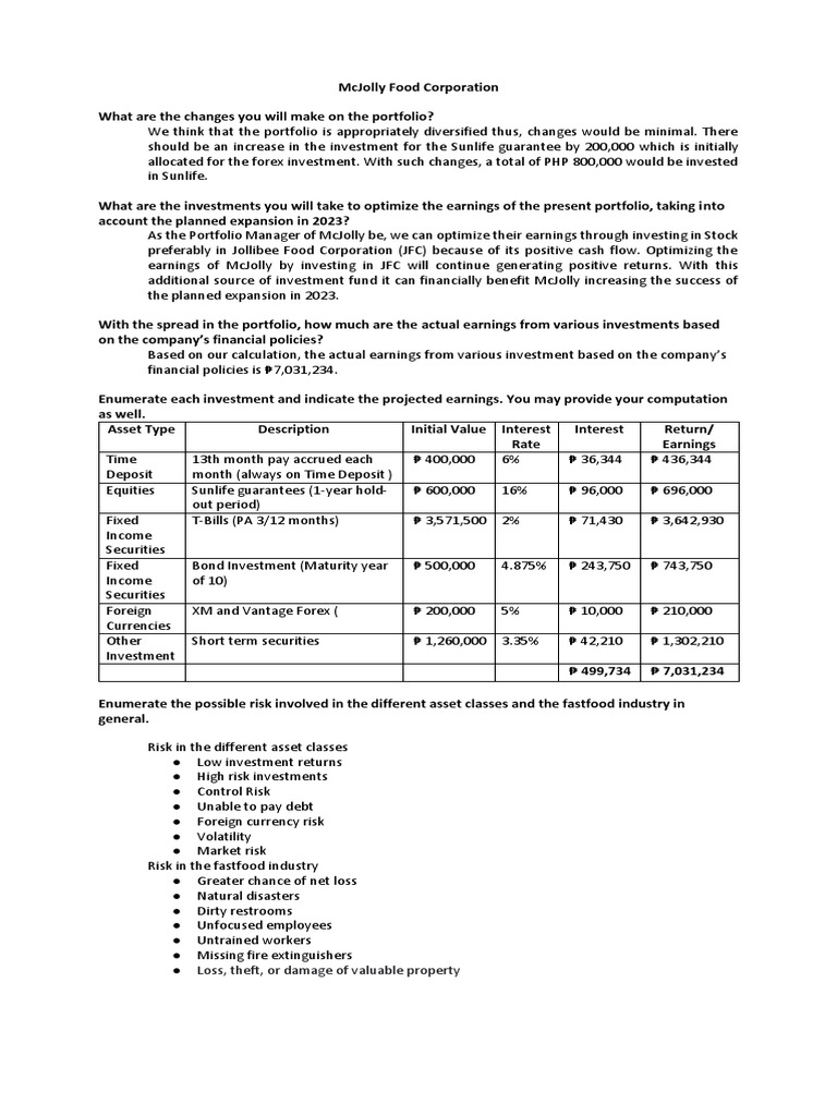 McJolly's Investment Strategy | PDF | Investing | Foreign Exchange Market