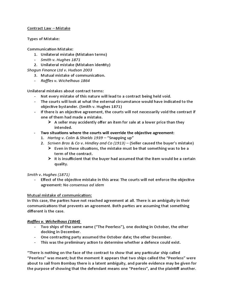 Contract Law Mistake Pdf Civil Law Legal System Legal Concepts
