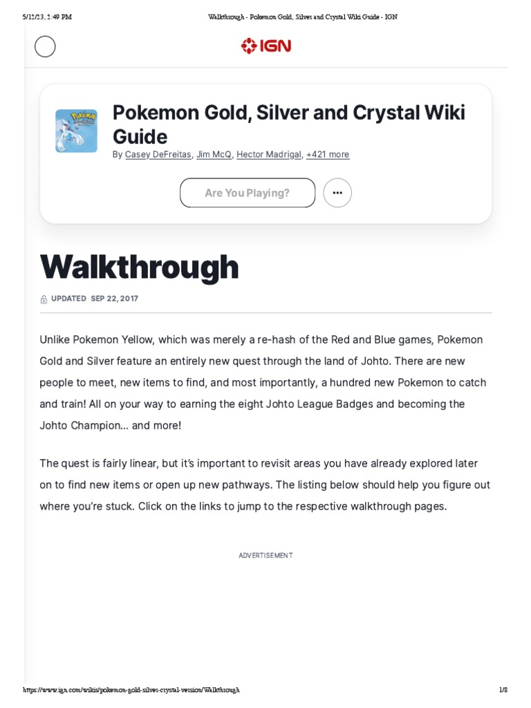 Walkthrough - Pokemon Gold, Silver and Crystal Wiki Guide - IGN | PDF