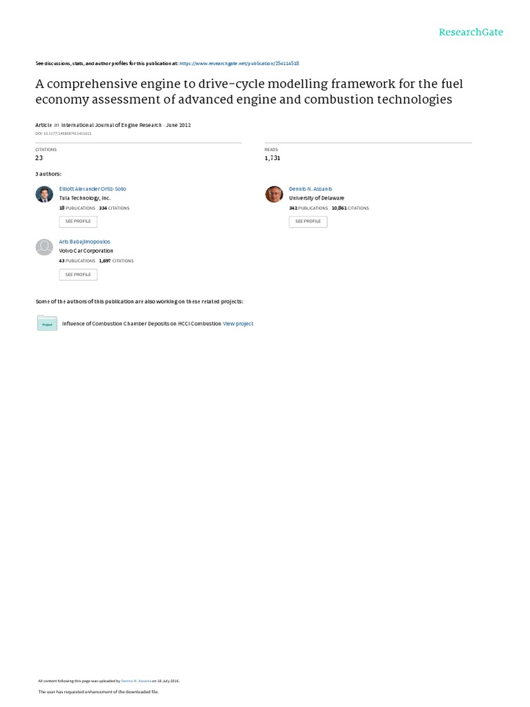 A Comprehensive Engine To Drive-Cycle Modelling Framework For The Fuel ...