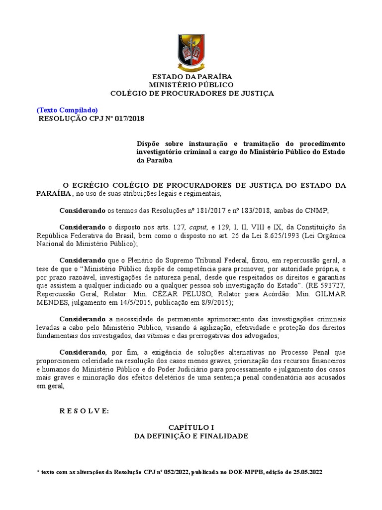 Resolução Cpj N 017 2018 Pic Alterada Pela Resolução Cpj N 052