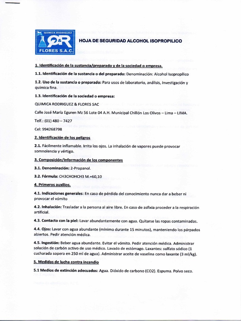 MSDS Alcohol Isopropilico | PDF