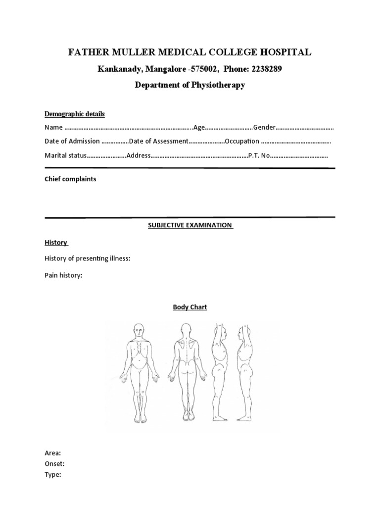 Physiotherapy Assessment Template | PDF | Self-Improvement