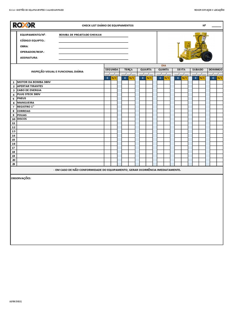 Checklist Bomba Projetado | PDF