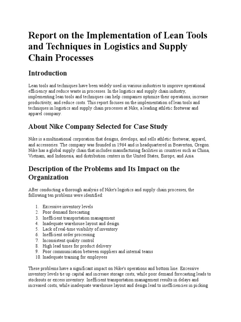Report On The Implementation of Lean Tools and Techniques in Logistics ...