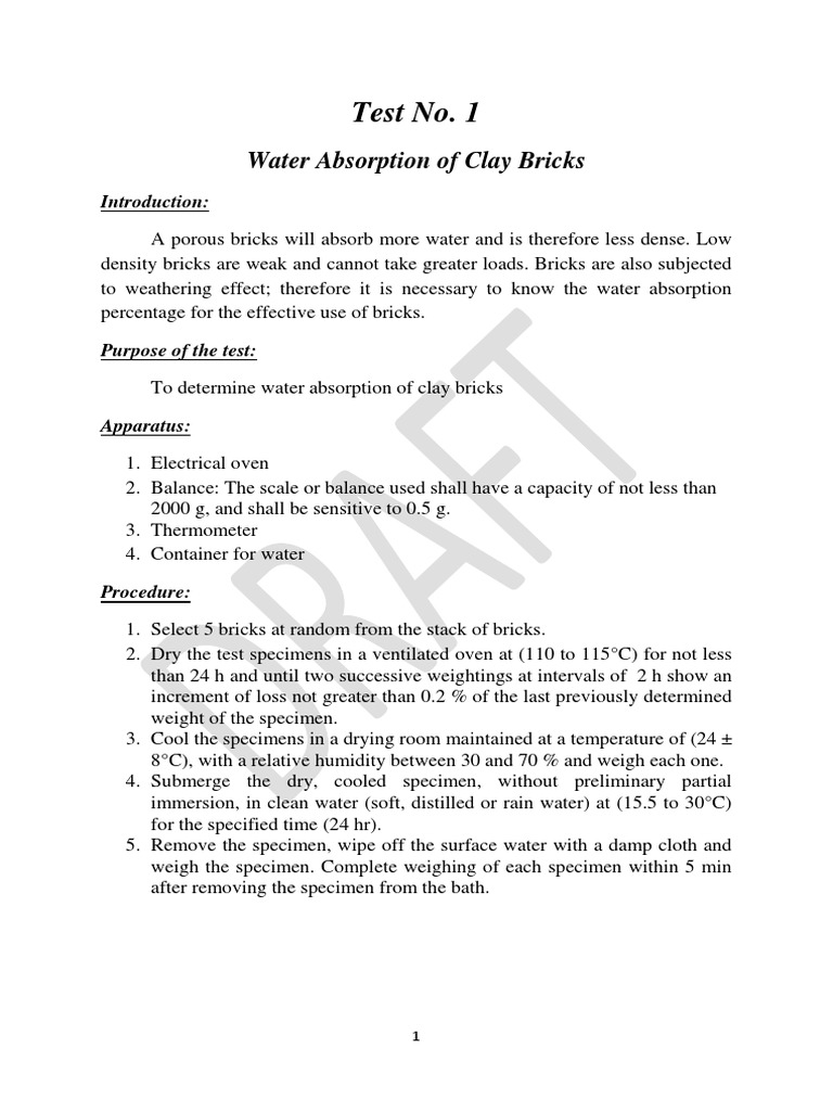 1-Water Absorption of Bricks | PDF | Water | Brick