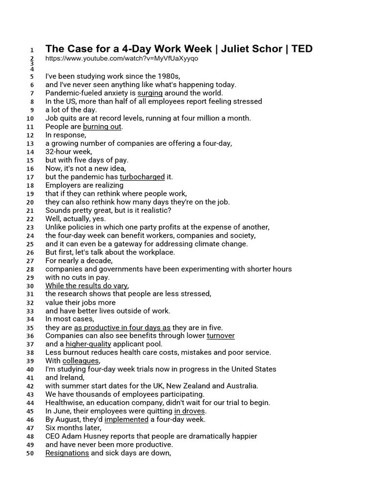 The Case For A 4-Day Work Week - Juliet Schor - TED - TRANSCRIPT | PDF ...