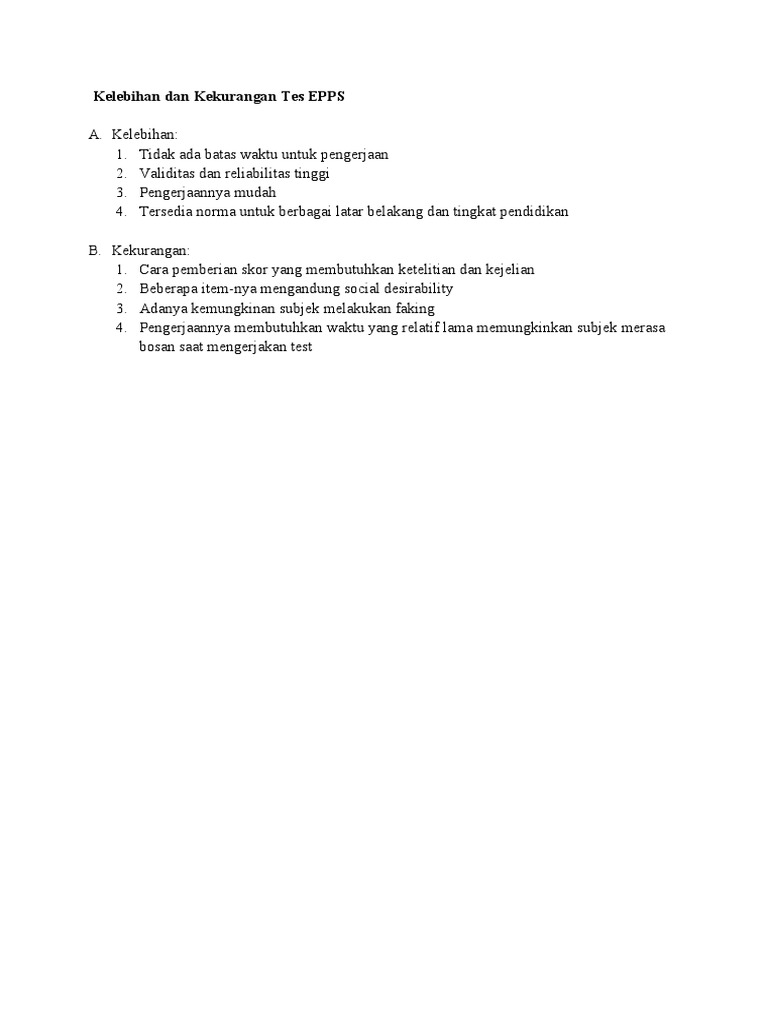 Kelebihan Dan Kekurangan Tes EPPS | PDF