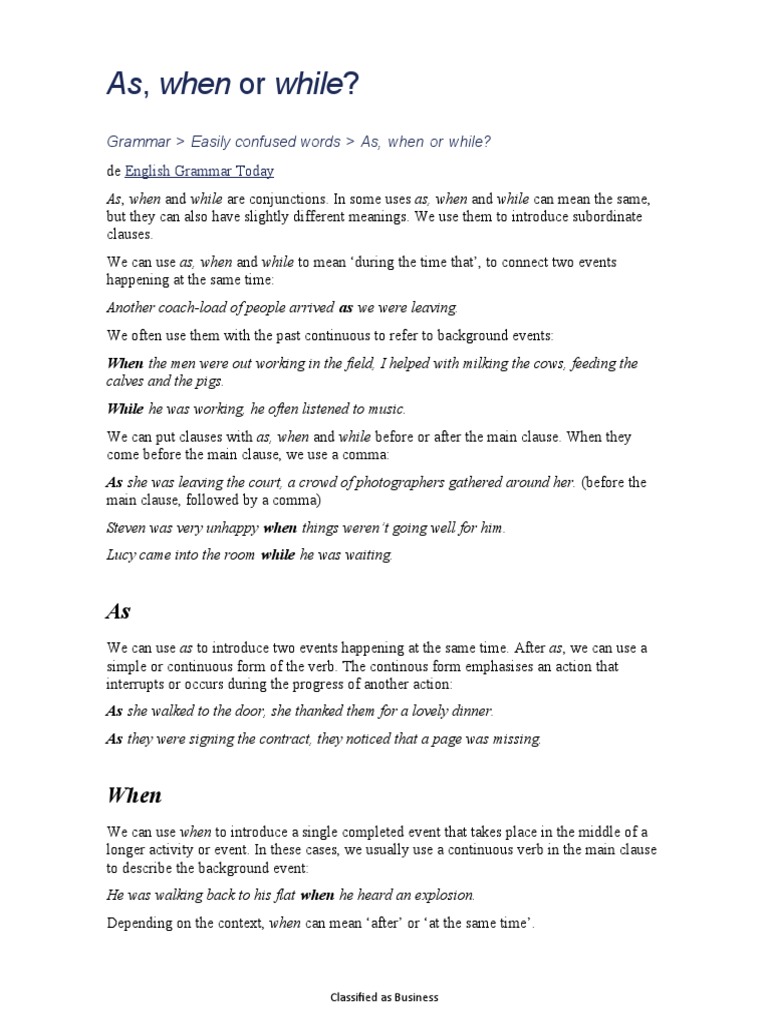 As - When - While | PDF | Syntax | Grammar