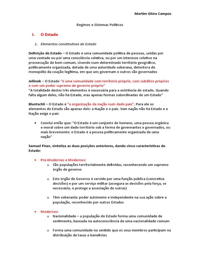 Os Elementos Constitutivos do Estado: Povo, Território e Poder Político | PDF | Estado | Democracia