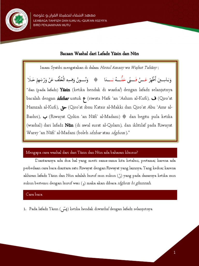 Washal Lafadz Yasin Dan Nun | PDF