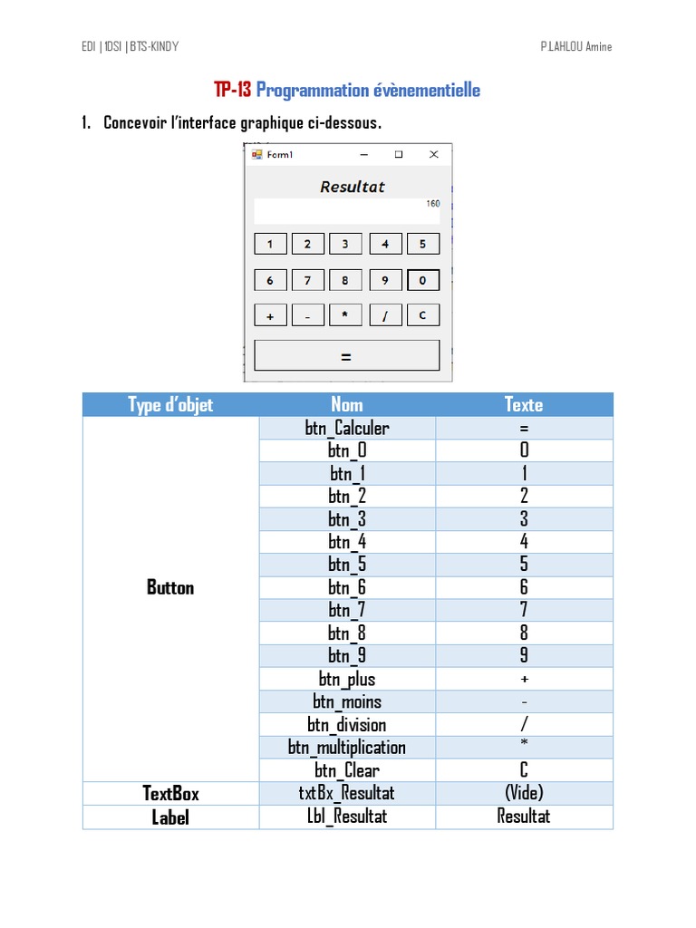TP13 Programmation-Evenementielle Mini-Calculatrice Complete | PDF | Programmation informatique ...