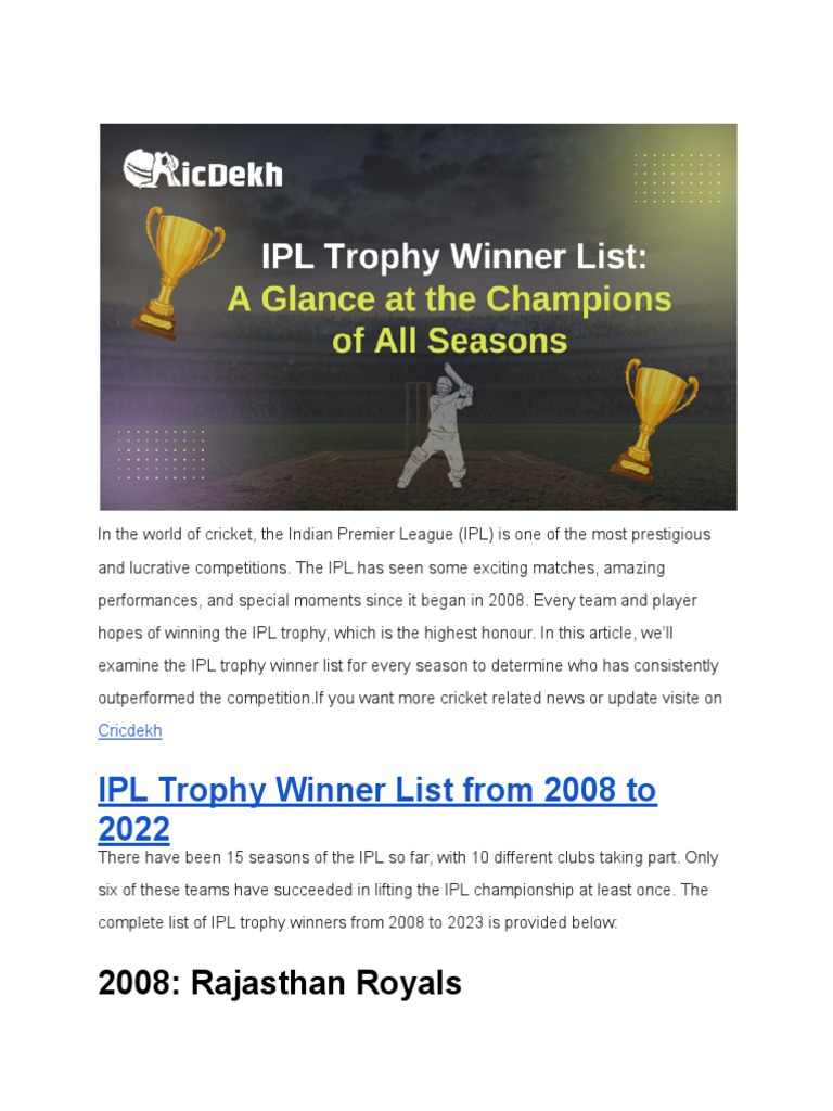 IPL Winner List - Cricdekh | PDF | Sports Teams | Professional Sports ...