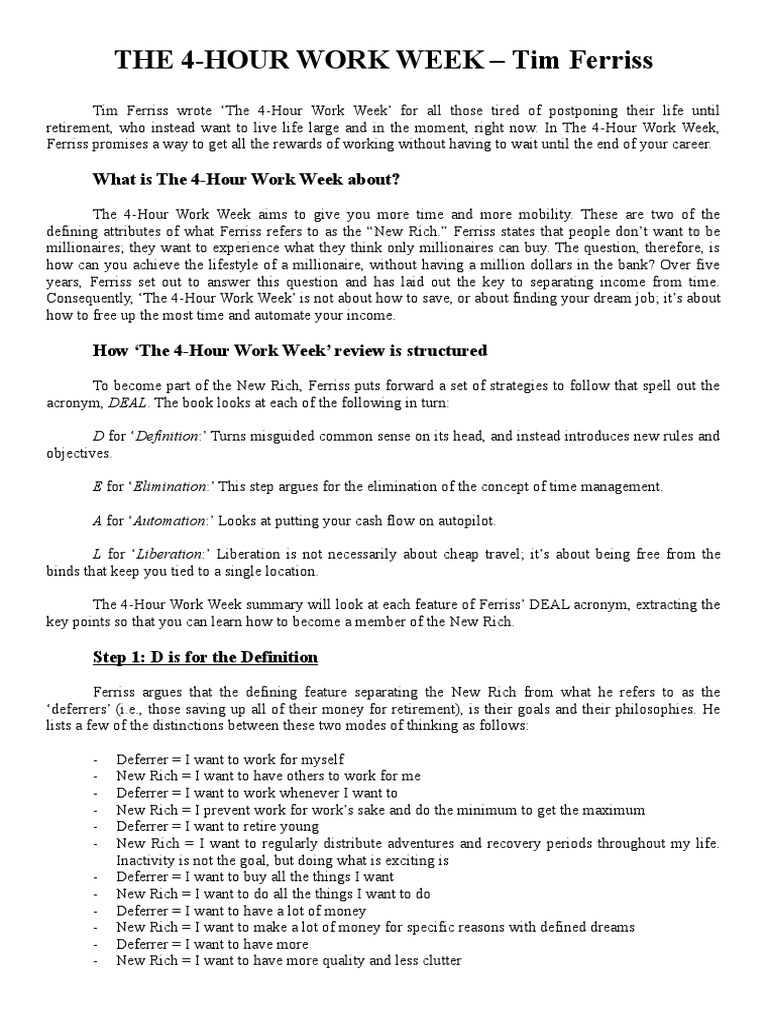 Tim Ferriss - The 4 Hour Work Week - Summary | PDF | Advertising