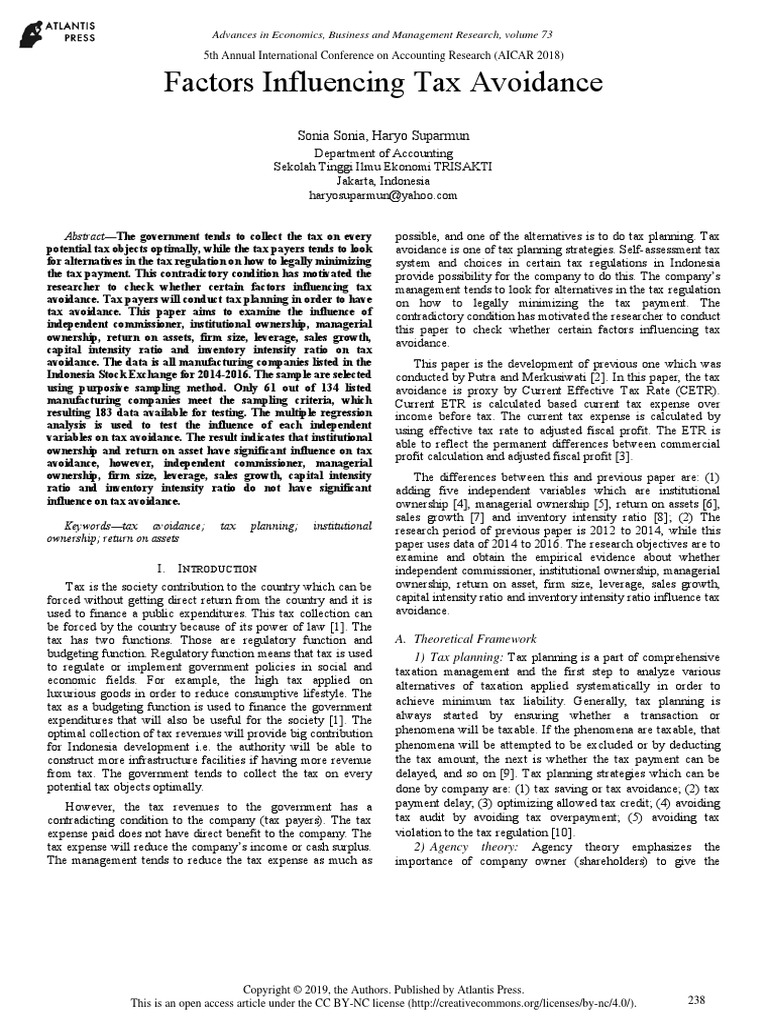 Factors Influencing Tax Avoidance PDF | PDF | Taxes | Investing