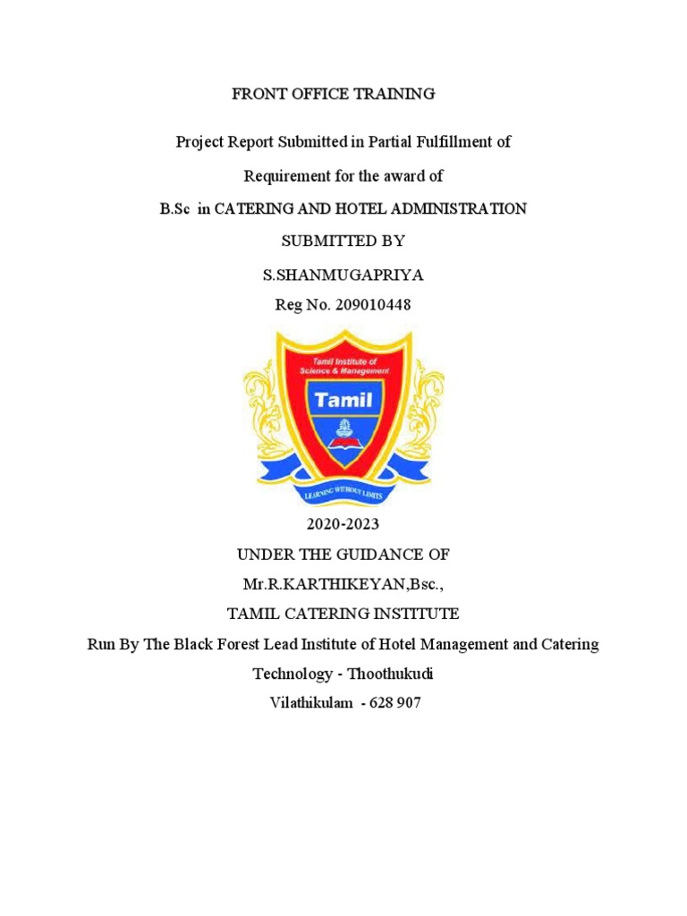 B.Sc Catering Project: Front Office Training | PDF | Academic Degree