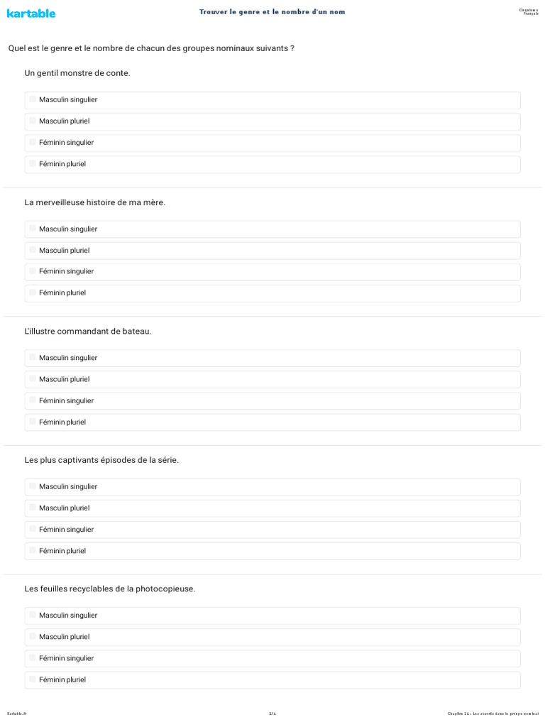 Genre et nombre des noms en français | PDF | Morphologie linguistique ...