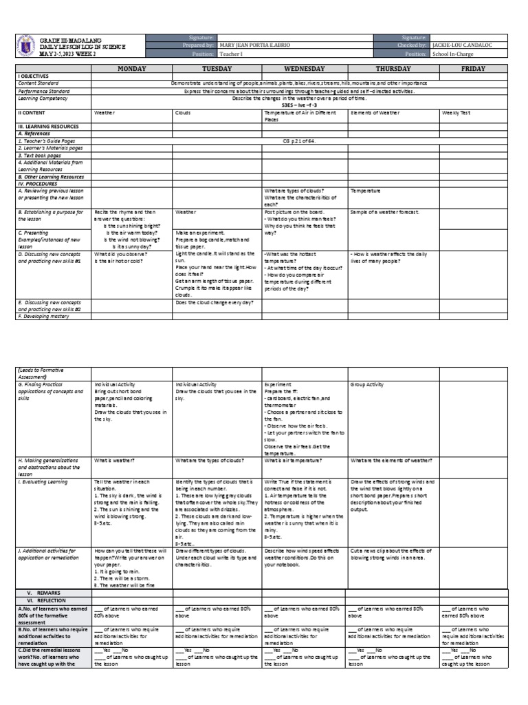 DLL - Science 3 - Q4 - W2 | PDF | Weather | Cloud