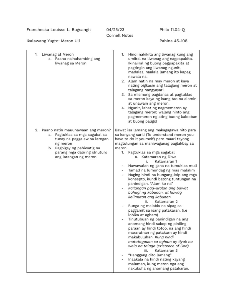 PHILO Cornell Notes | PDF