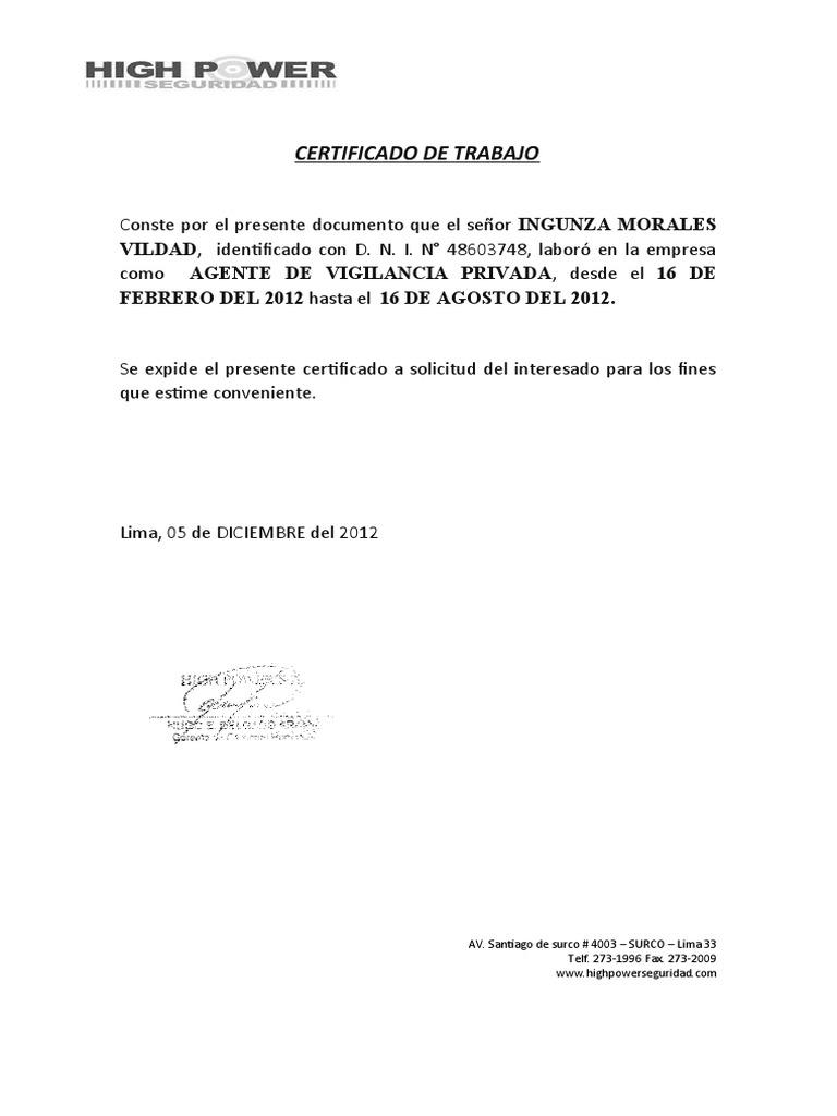 Certificado de Trabajo | PDF Certificado de Trabajo | PDF