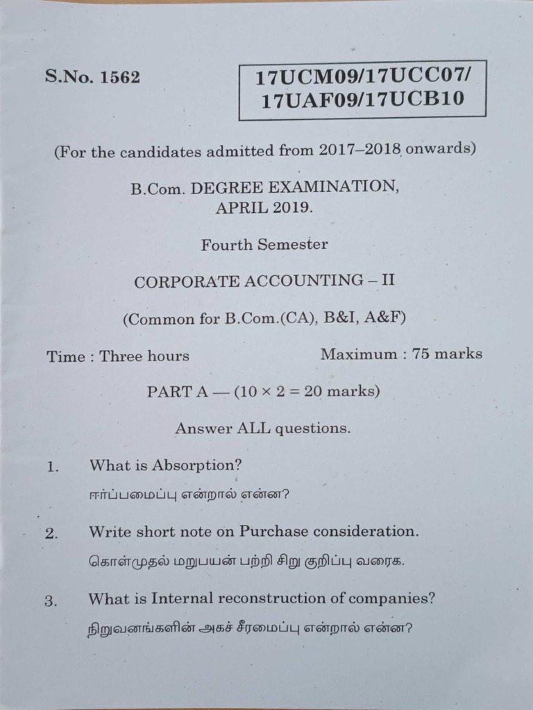 Corporate Accounting 2 Question Papers | PDF