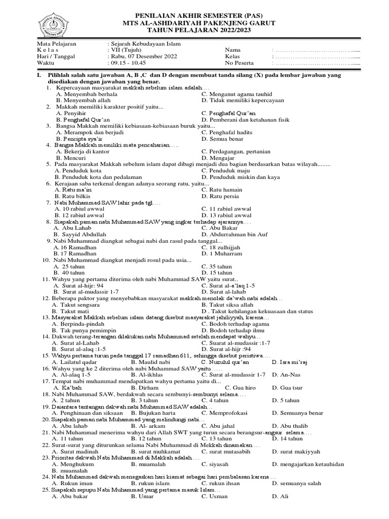 Soal Pas Ski Kelas 7 | PDF