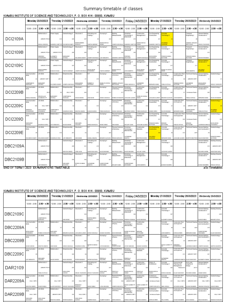 End Term 1 2023 Exams Timetable | PDF | Real Estate | Science