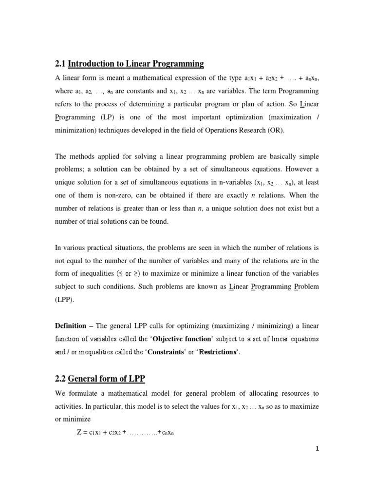 Linear Programming Note PDF | PDF | Linear Programming | Mathematical Optimization
