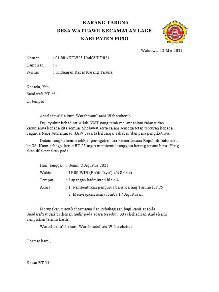 Contoh Undangan Pembentukan Organisasi | PDF