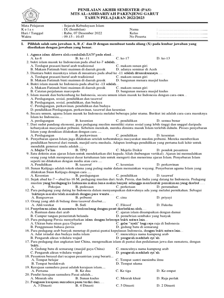 Soal Pas Ski Kelas 9 2022 | PDF