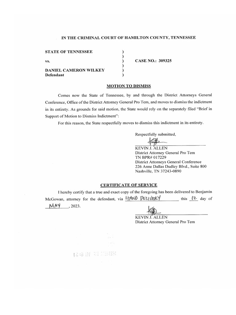 Read - Motion To Dimiss Daniel Wilkey Case | PDF