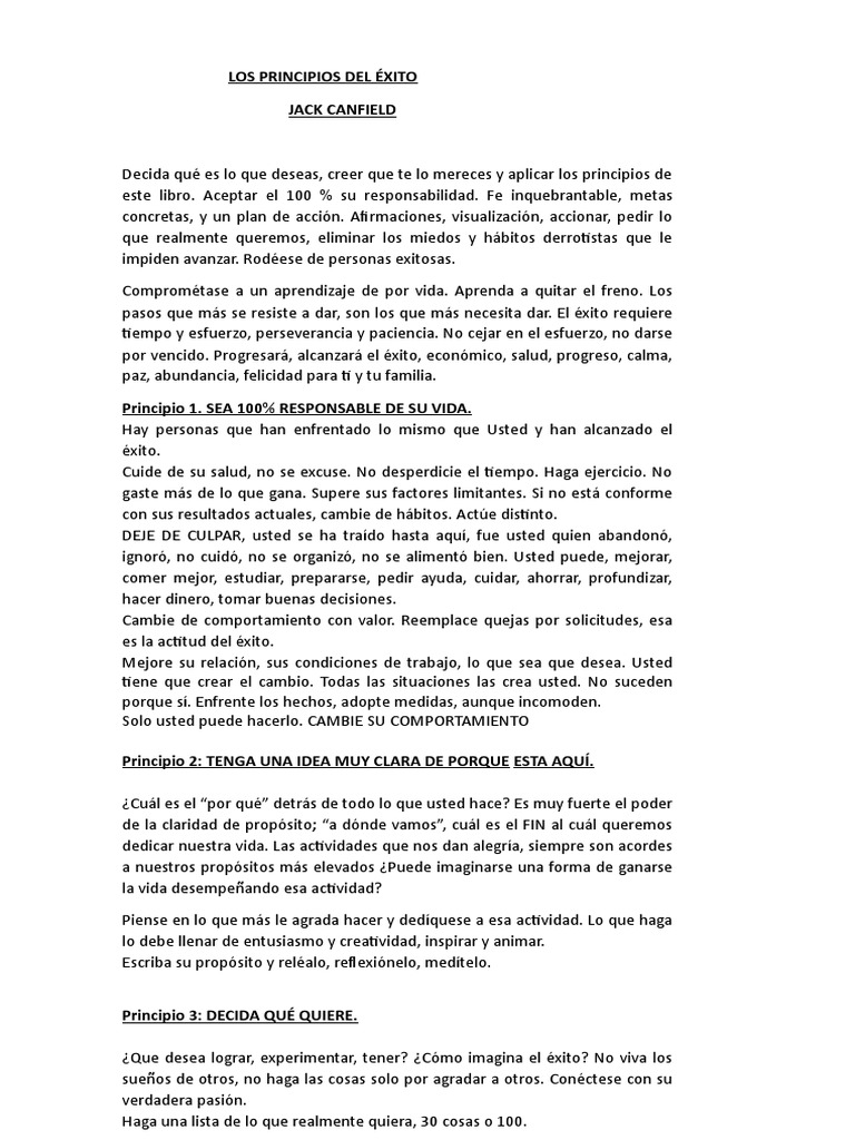 Resumen Los 64 Principios Del Exito de Jack Ca | Descargar gratis PDF ...
