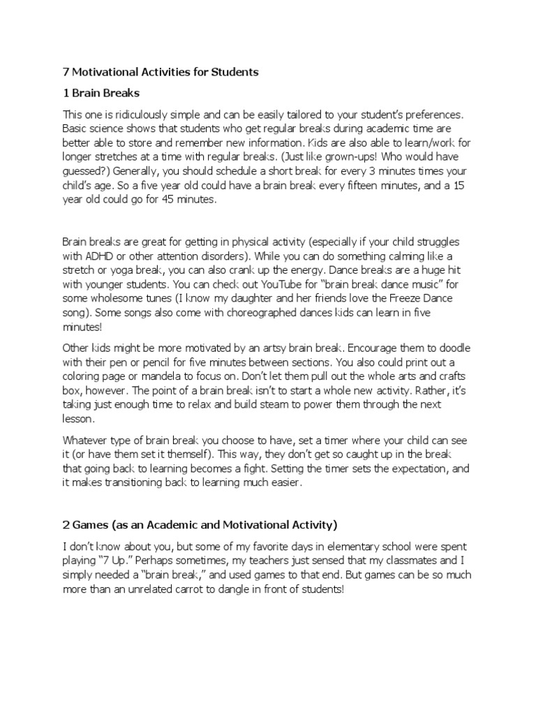 7 Motivational Activities For Students | PDF | Project Based Learning ...