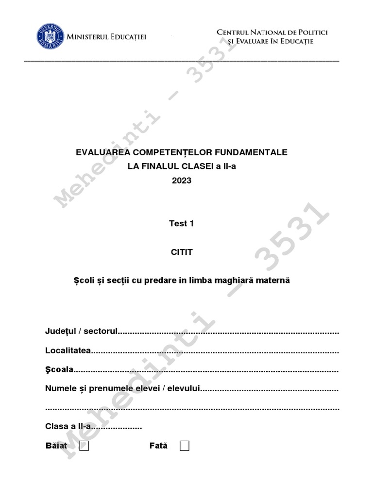 EN II 2023 Citit LB Maghiara Test 1 | PDF