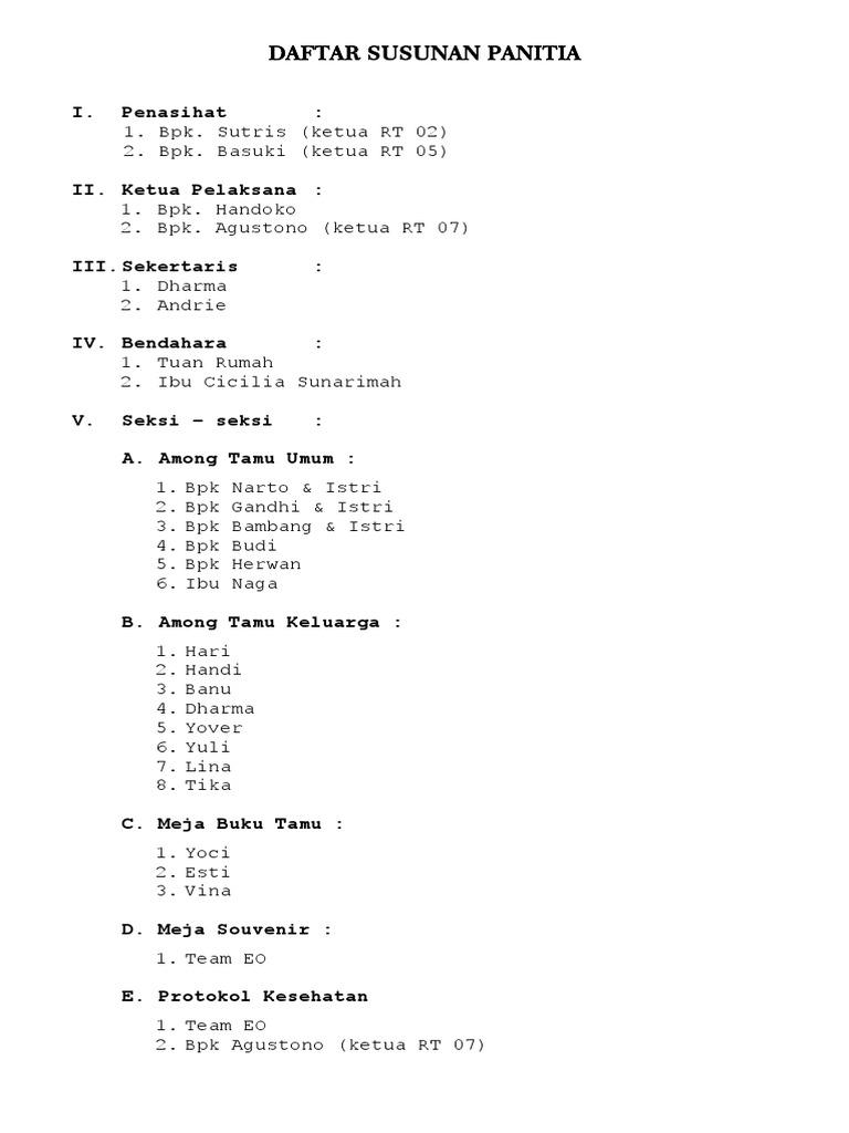 DAFTAR SUSUNAN PANITIA 31 Juli 2021 | PDF