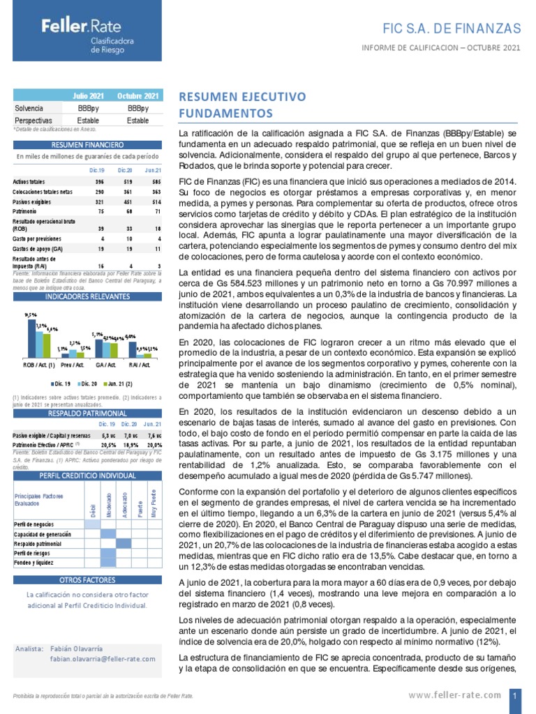 Feller Rate - Informe de Calificacion 2021 | PDF | Bancos | Evolución