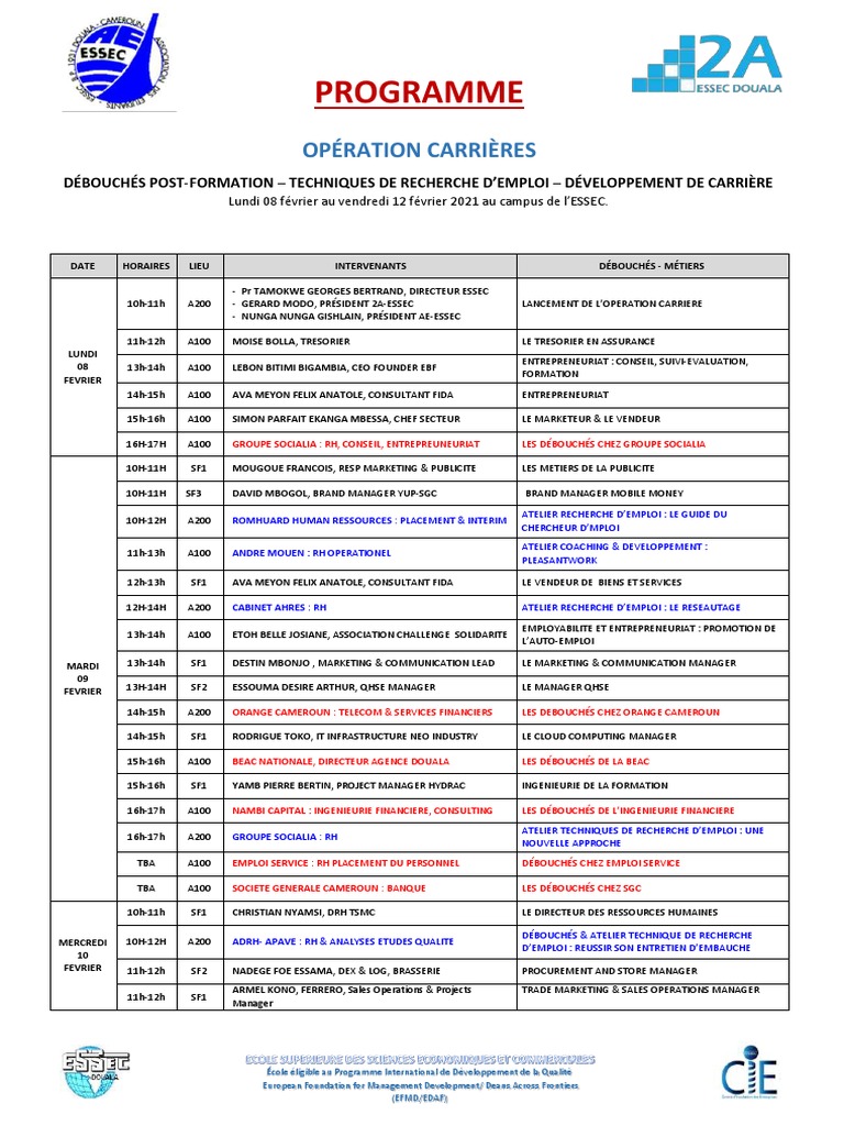 Ops Carrières 2A-ESSEC - 2021 Programme | PDF | Processus d'affaires | Direction