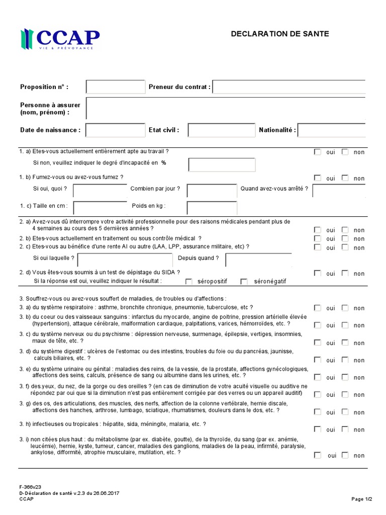Déclaration de santé et aptitudes | PDF | Assurance | Hypertension ...
