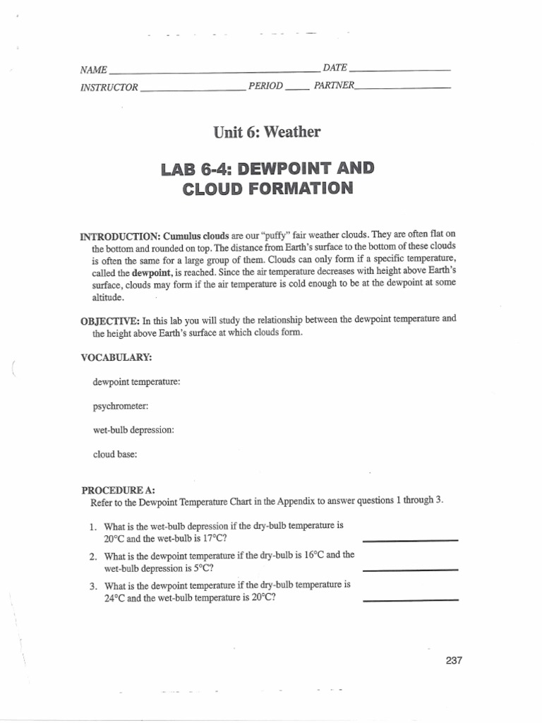 Johnathon Bell - Dewpoint and Cloud Formation Lab | PDF
