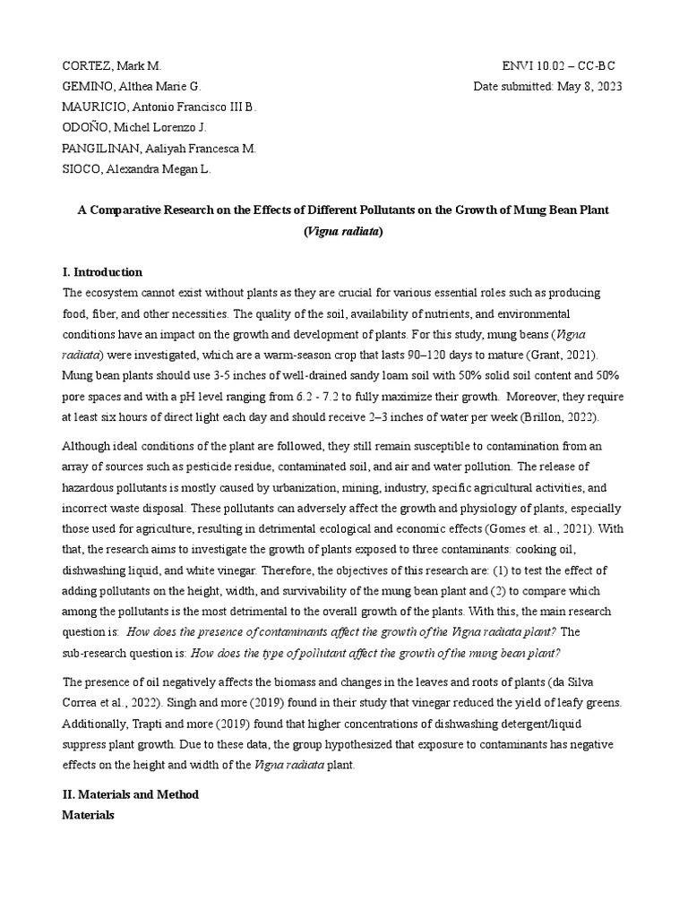 (ENVI10.02) Group 4 Written Report | PDF | Seed | Water