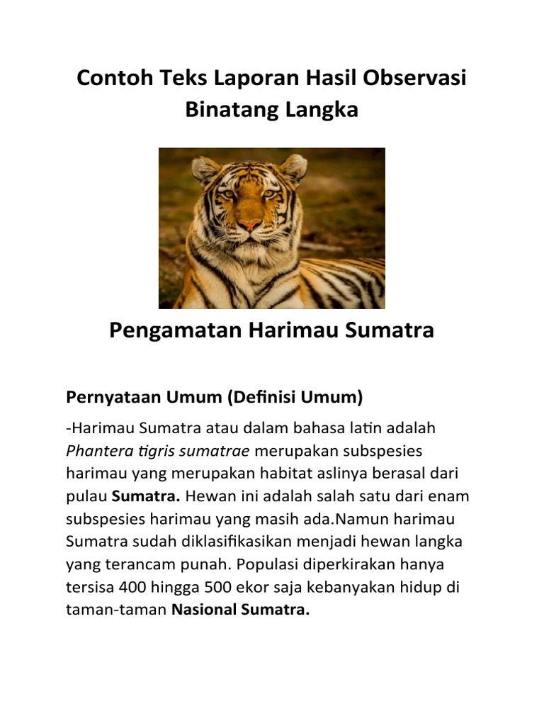 Contoh Teks Laporan Hasil Observasi Binatang Langka | PDF